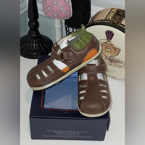 Robeez | Shoes | Robeez Tredz Boys Browngreenorange Velcro Strap Slip ...